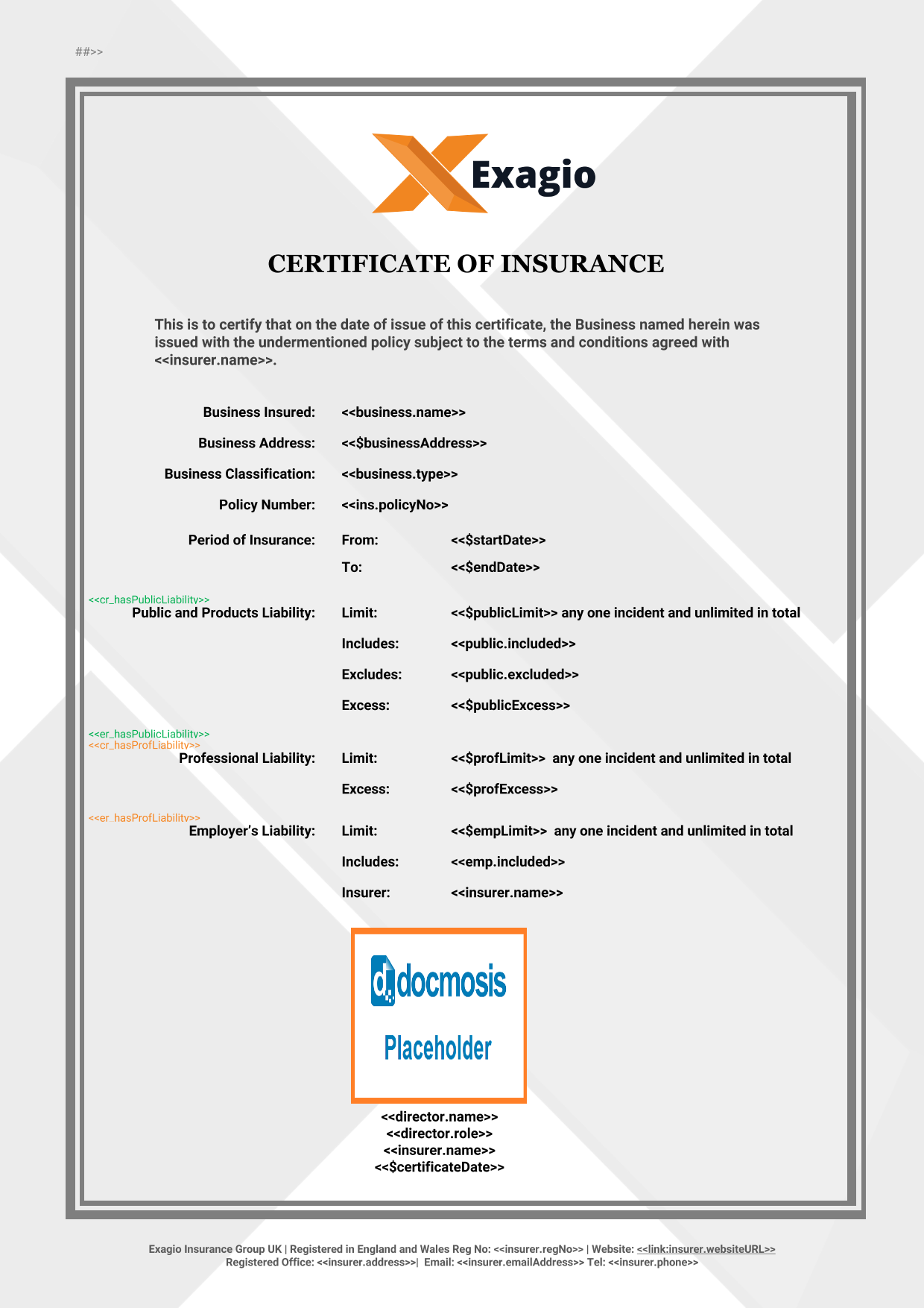 Insurance Certificate Template for Document Generation